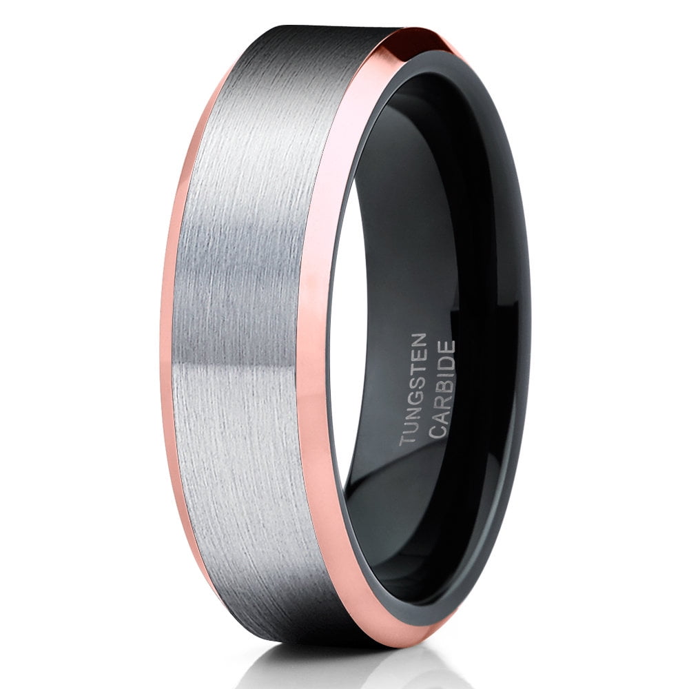 Gunmetal Tungsten Ring Gray Rose Gold Ring Men & Women 6mm Black ...