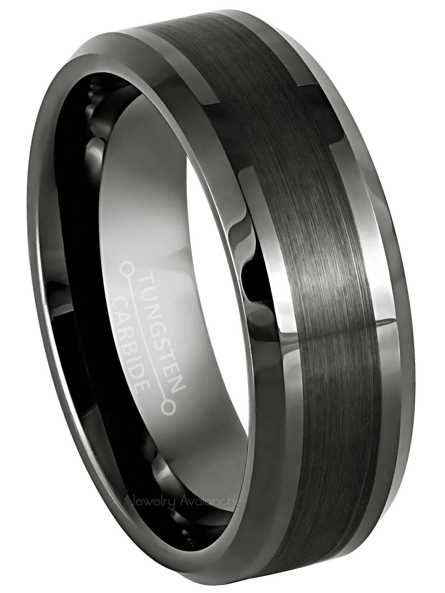 Gunmetal Tungsten Ring Men's Beveled Edge Dark Gray Tungsten Carbide ...