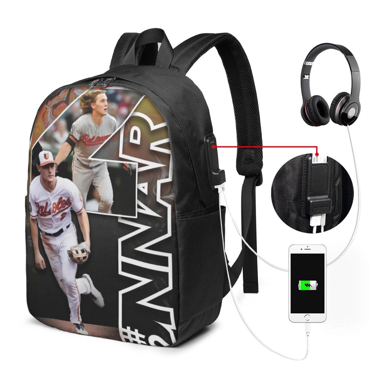 Gunnar Henderson Backpack For Students 17" Baseball Themed Travel Bag ...