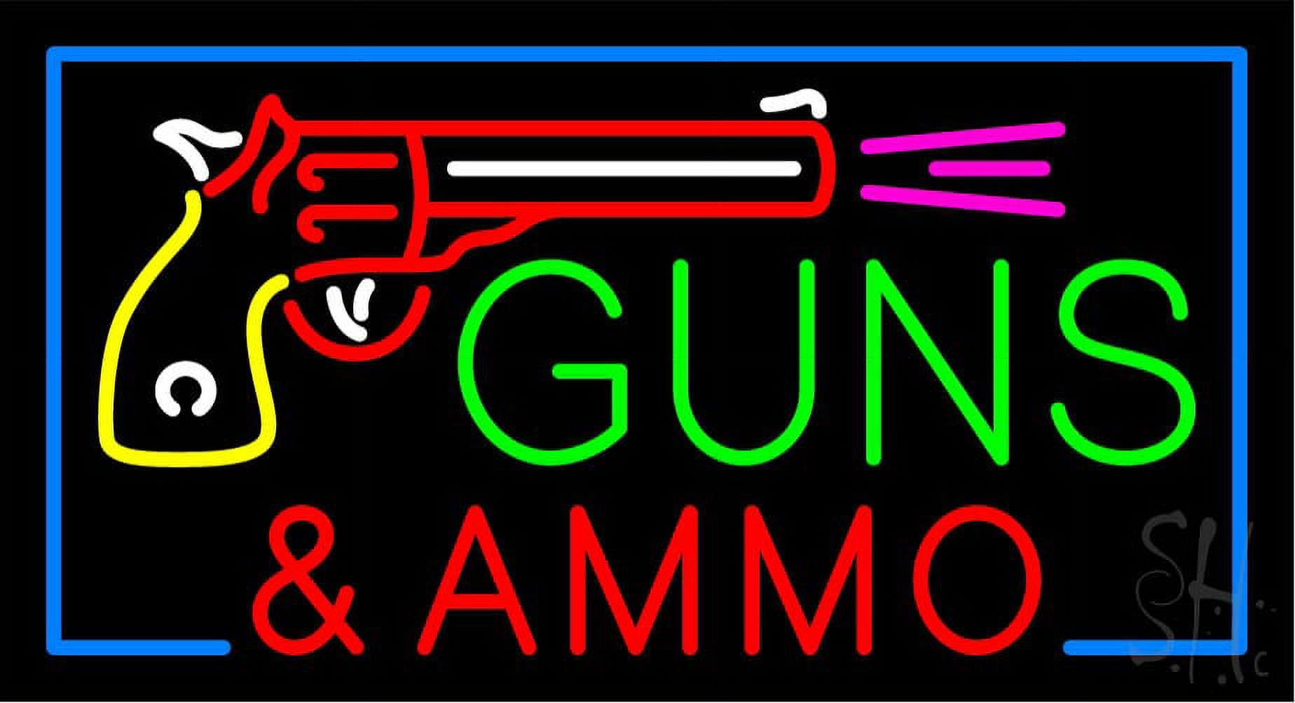 Guns And Ammo LED Neon Sign 20 x 37 - inches, Black Square Cut Acrylic ...