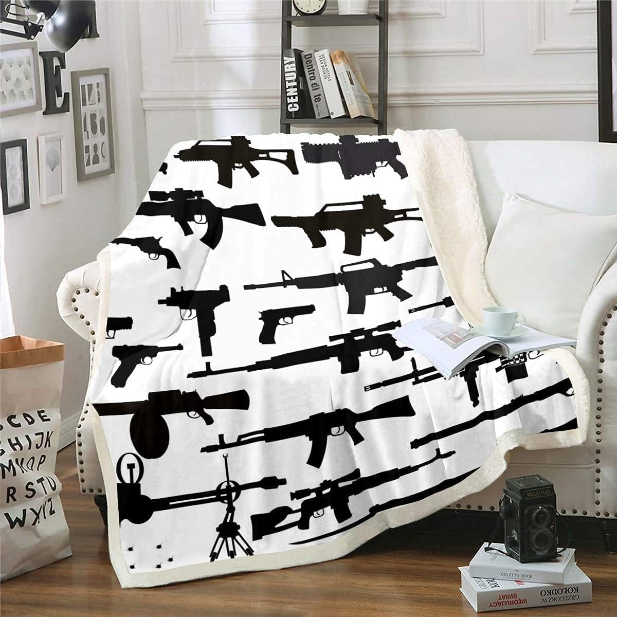 Guns Fleece Throw Blanket Criminal Rifle Shotgun Sherpa Blanket for ...