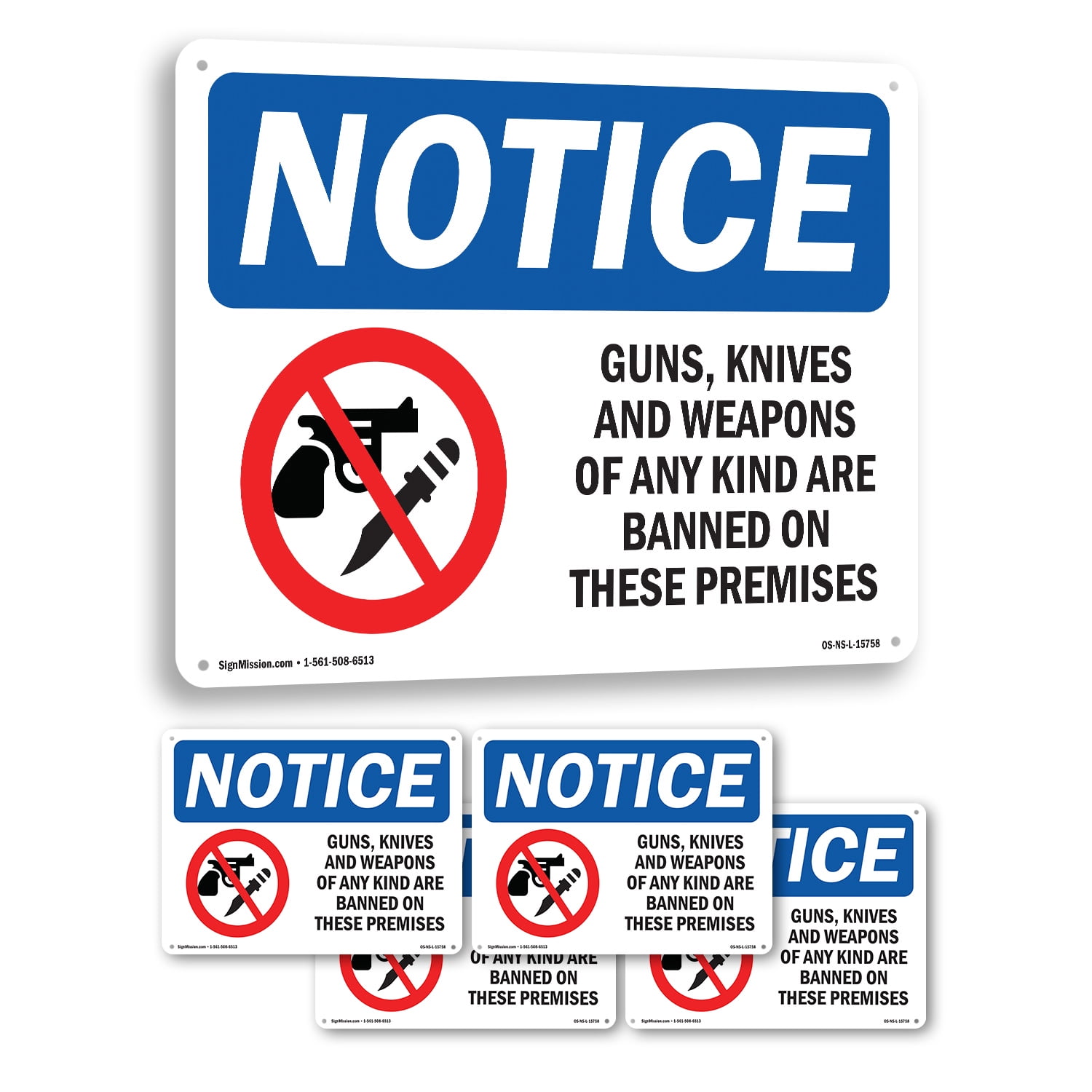 Guns Knives Weapons Banned On These Premises OSHA Notice Rigid Plastic ...