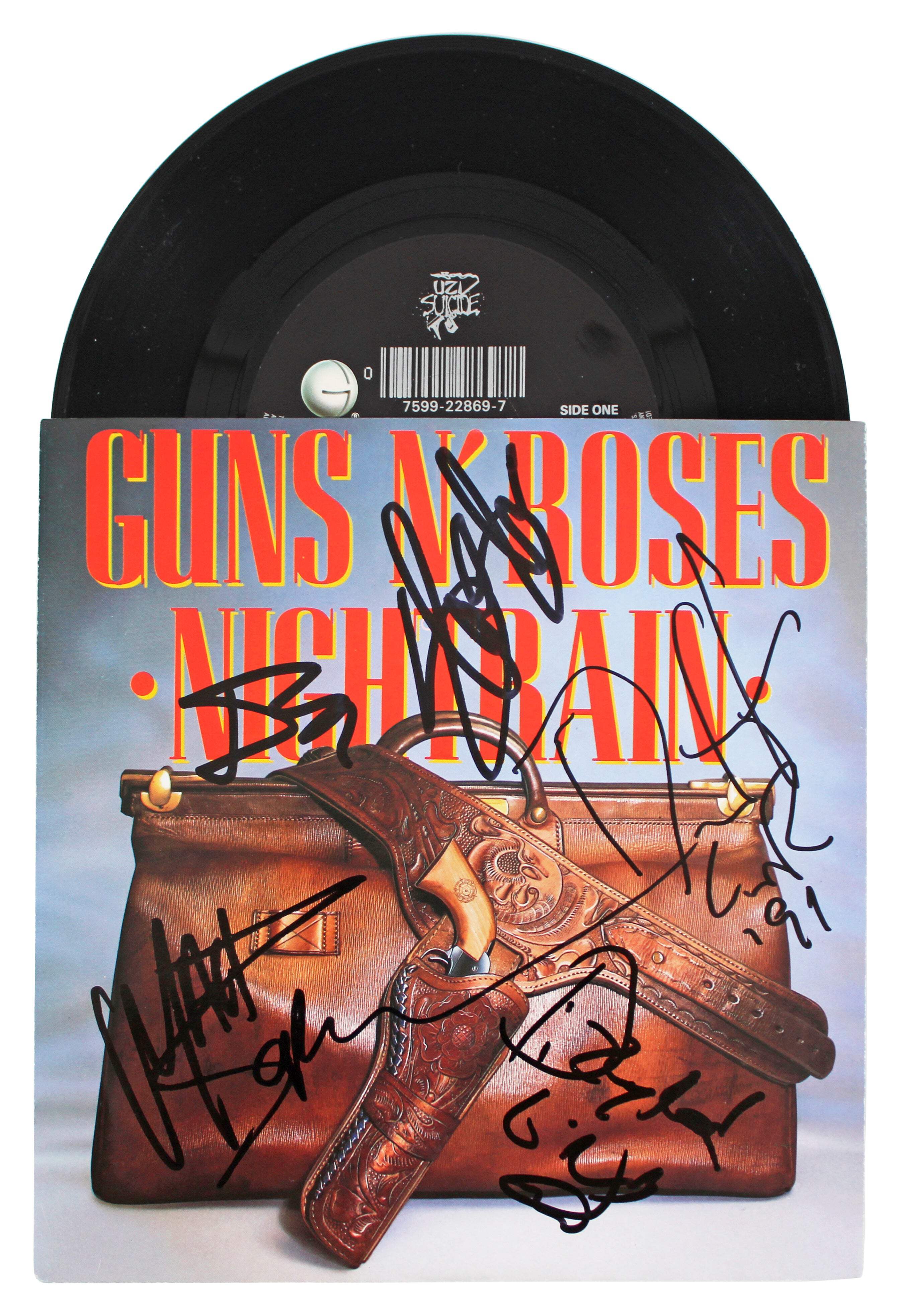 Guns N' Roses (5) Slash, McKagan +3 Signed 45 Album Cover W/ Vinyl BAS ...