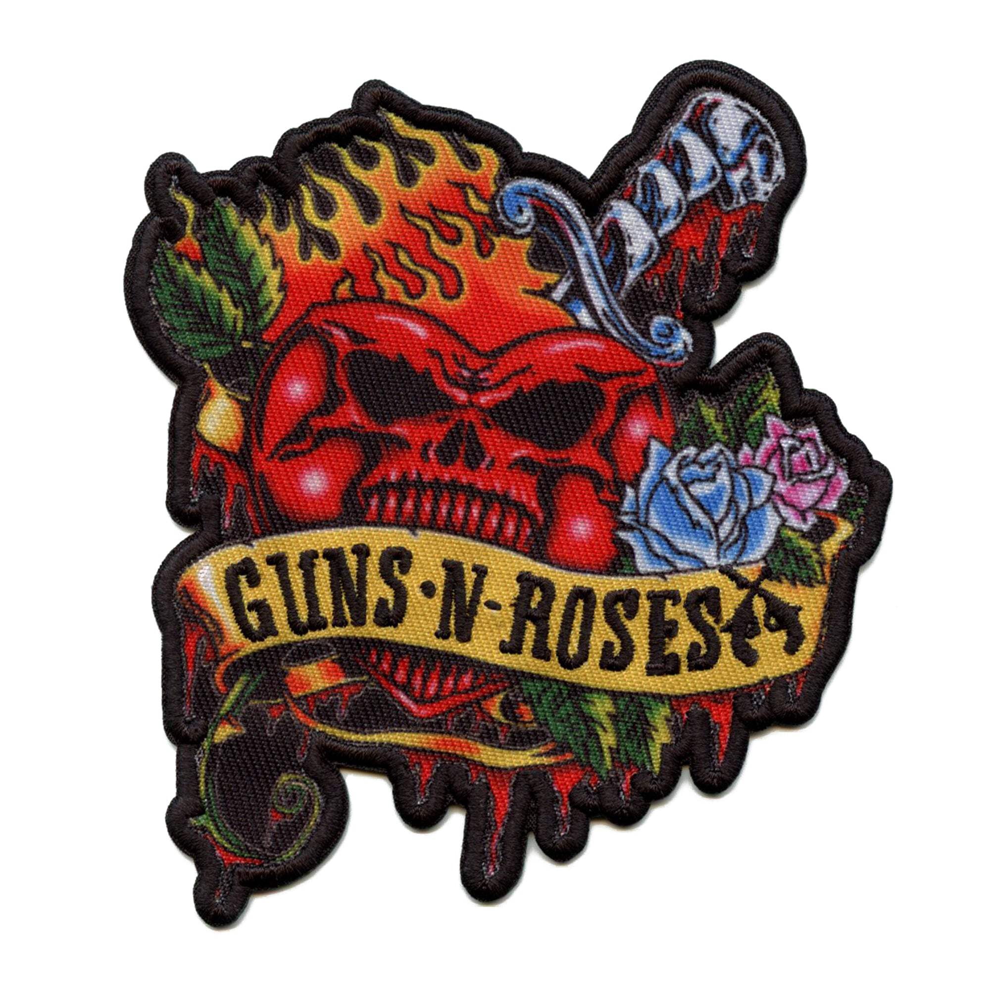 Guns N' Roses Flame Banner Patch Dagger Skull Heart Sublimated Iron On ...