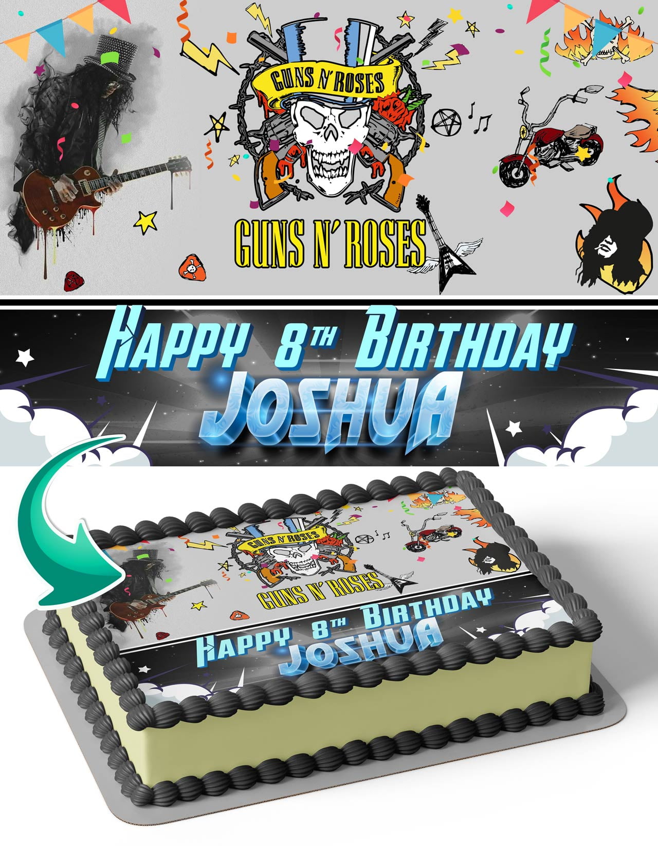 Guns N Roses GS Edible Image Cake Topper Personalized Birthday Sheet ...