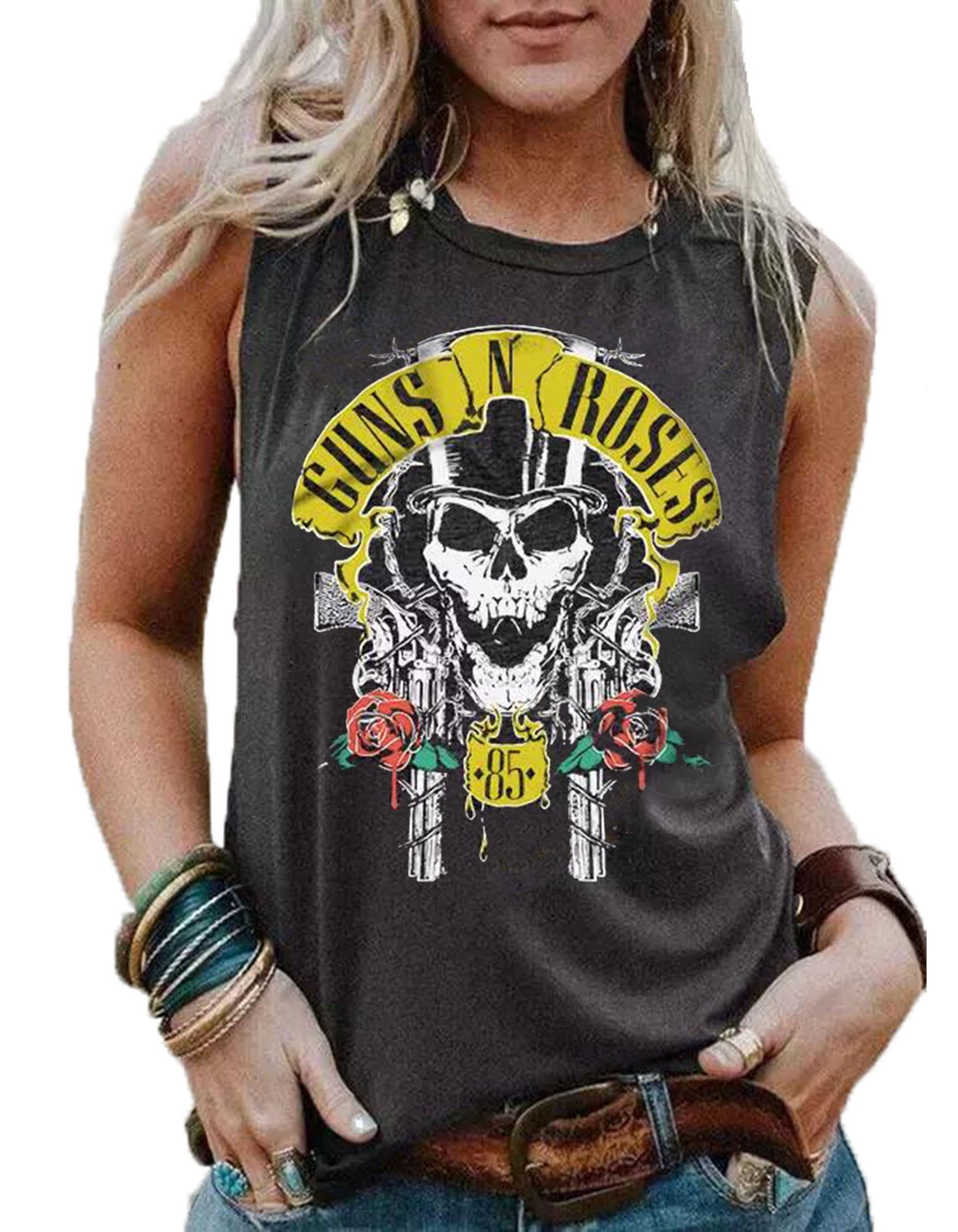 Flower Tank Tops Women Vintage Skull Graphic Rock Music Tank Shirt ...