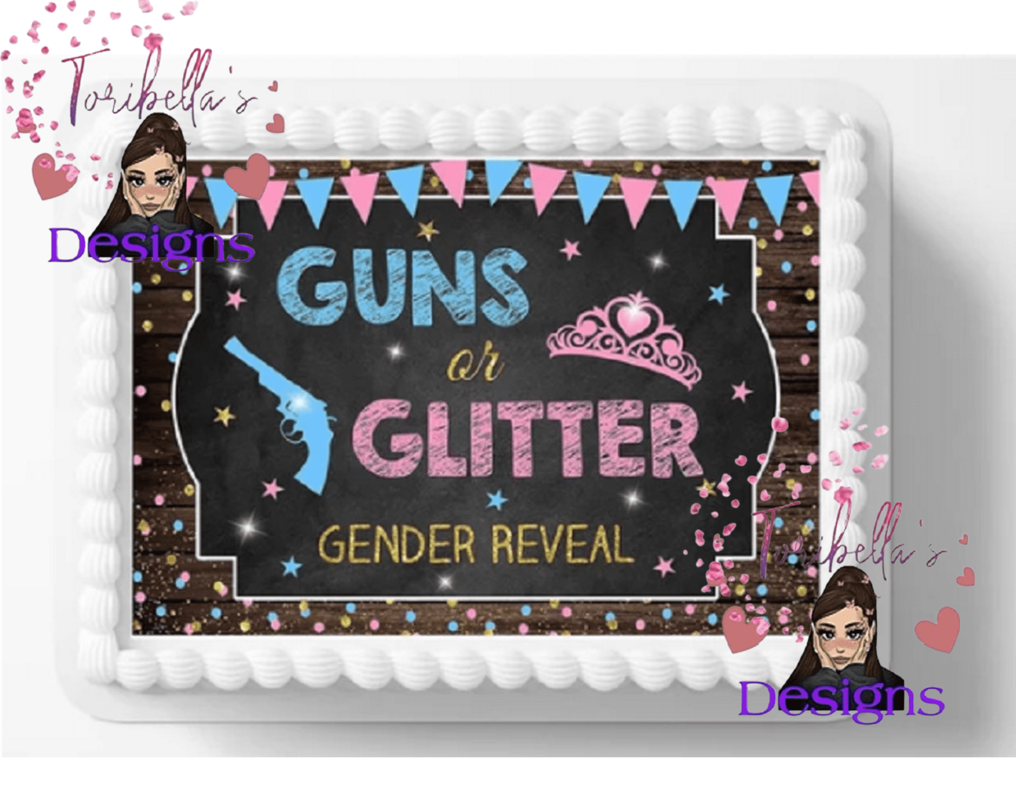Guns or Glitter Baby Gender Reveal Edible Image Cake Topper, Fits 1/4 ...