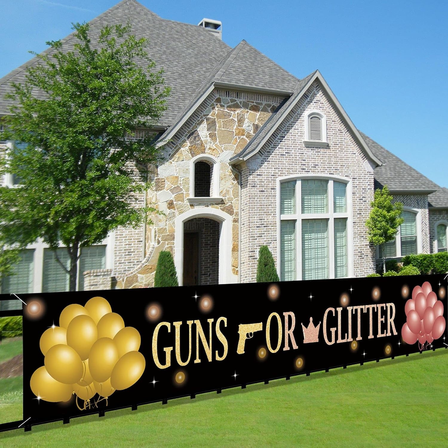 Guns Or Glitter Decorations Banner Porch Sign, Large Baby Shower Party ...