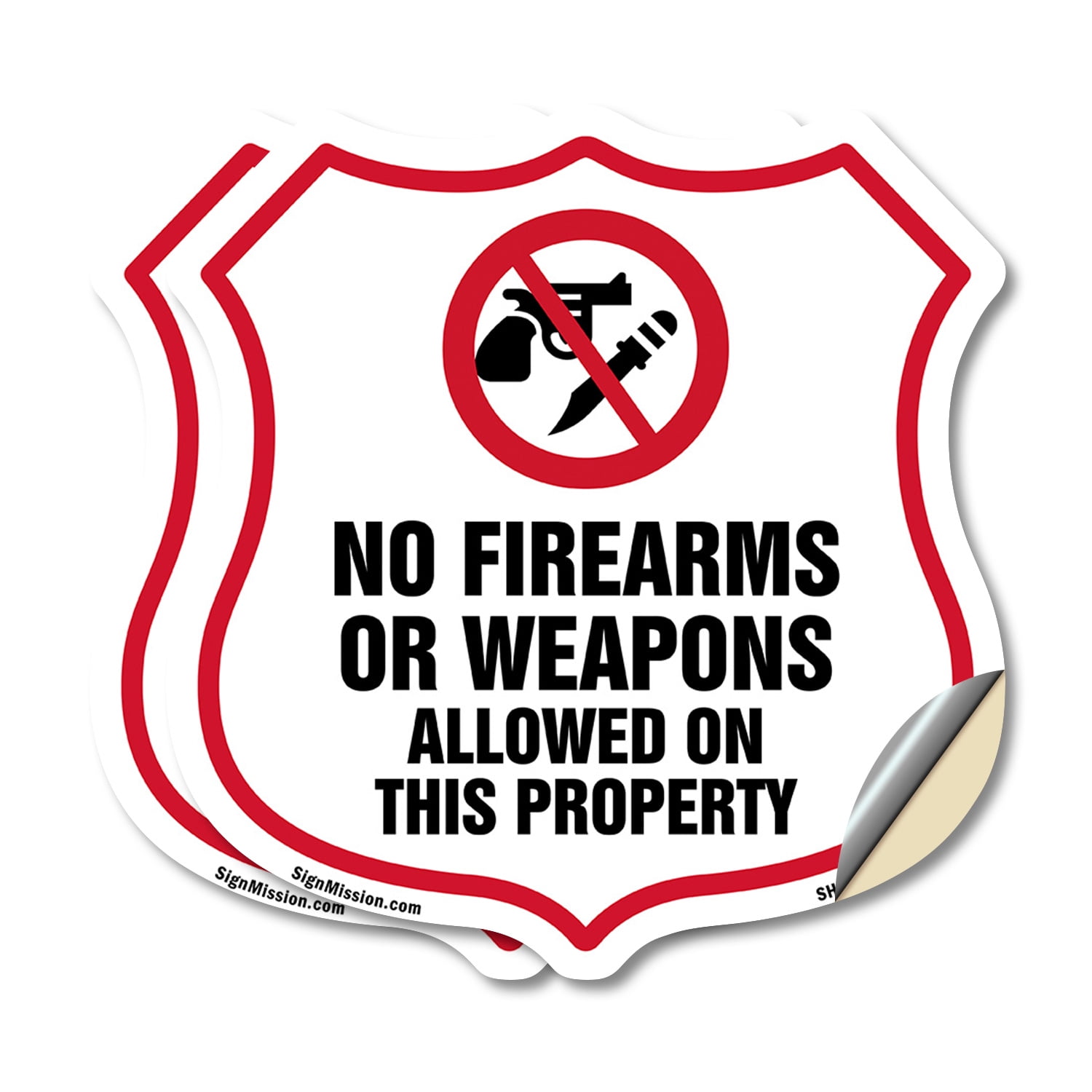 No Guns Shield Sign No Firearms Or Weapons Allowed On This Property (2 ...