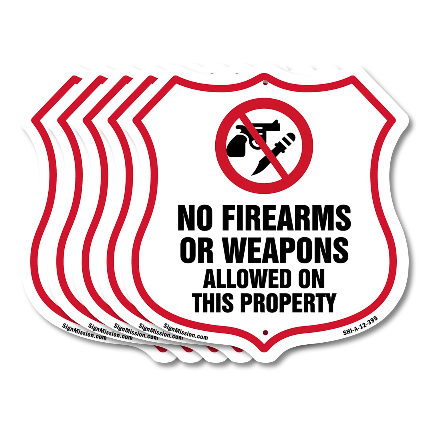 No Guns Shield Sign No Firearms Or Weapons Allowed On This Property (5 ...