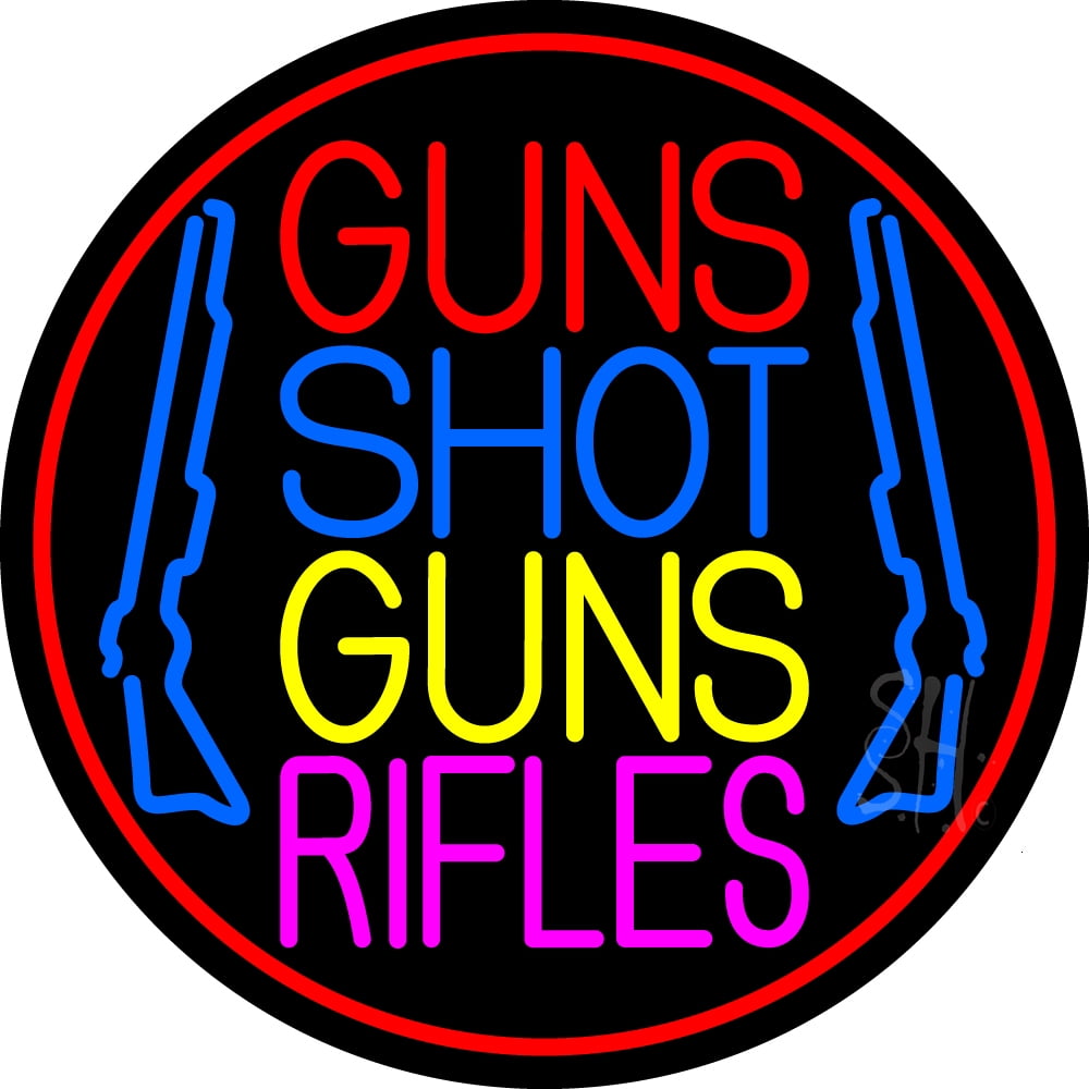 Guns Shot Guns Rifles LED Neon Sign 26 x 26 - inches, Black Square Cut ...