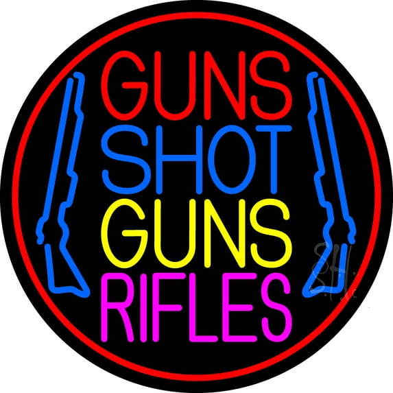 Guns Shot Guns Rifles LED Neon Sign 26 x 26 - inches, Black Square Cut ...
