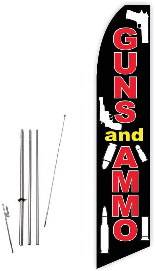 Guns and Ammo (Black) Super Novo Feather Flag - Complete with 15ft Pole ...