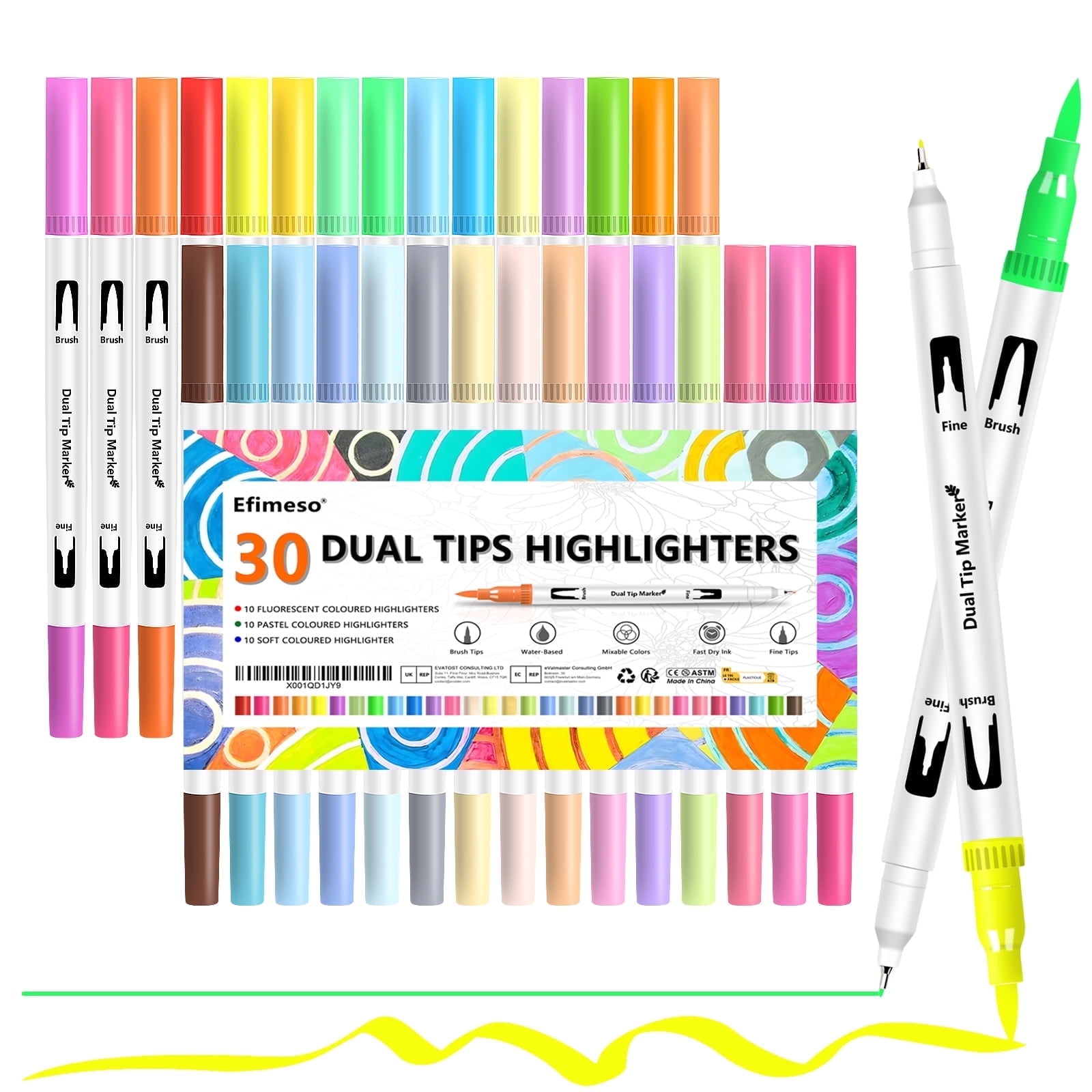 Gunsamg 30 Colors Dual Tip Art Watercolor Pen Set, 0.4mm Fine Tip and 1 ...