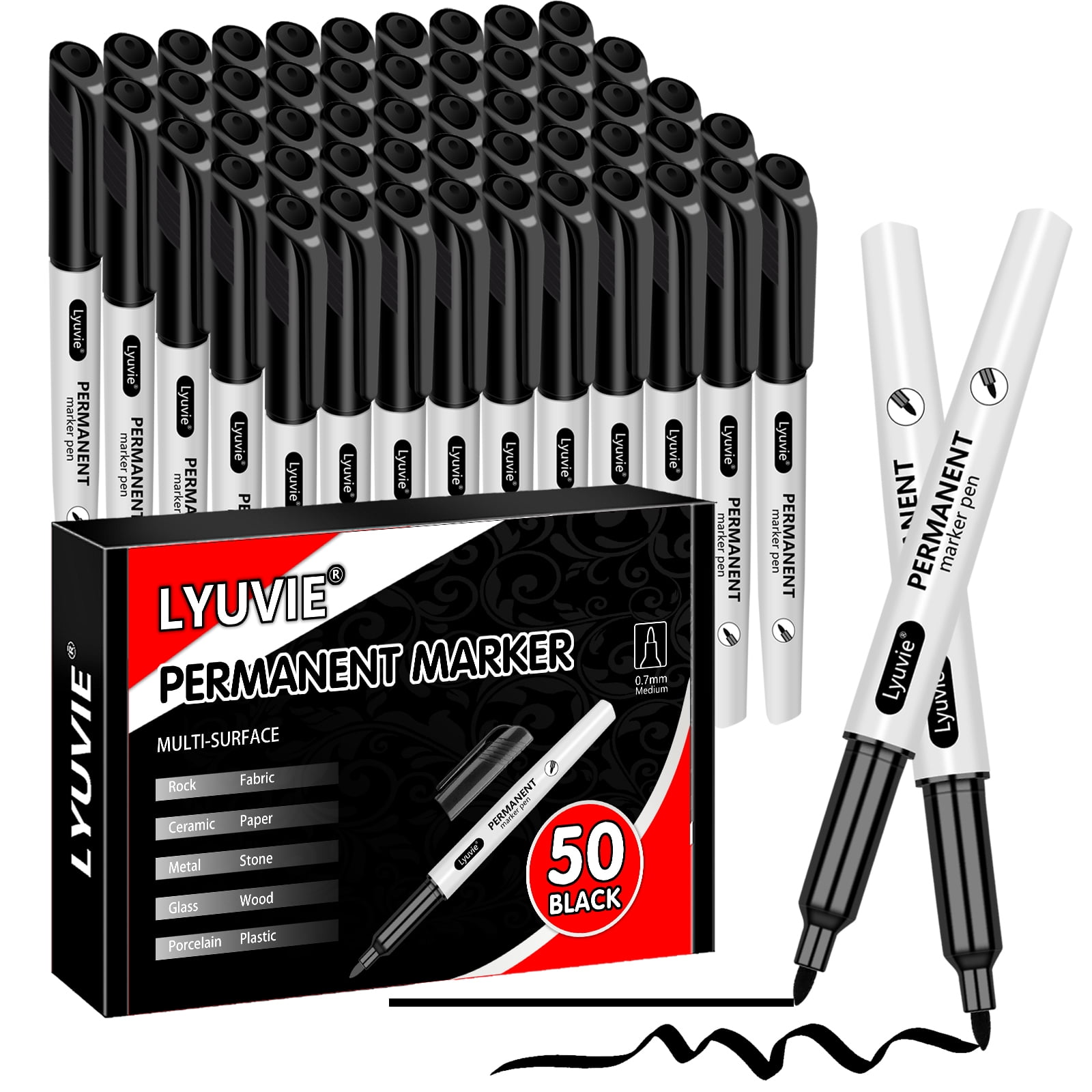 Gunsamg Permanent Markers Pens Set, 50 Count, 0.7MM Fine Tip, Suitable ...