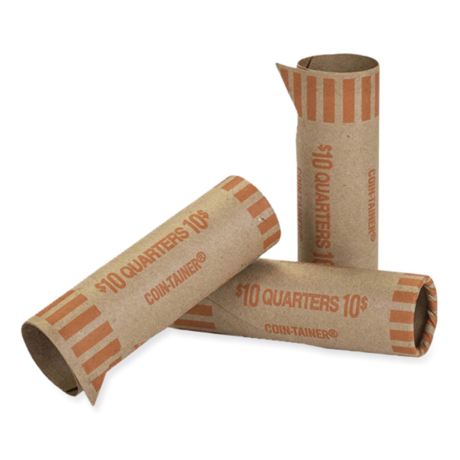 Gunshell Crimped-End Coin Wrapper, Quarters, $10.00, Kraft/Orange ...