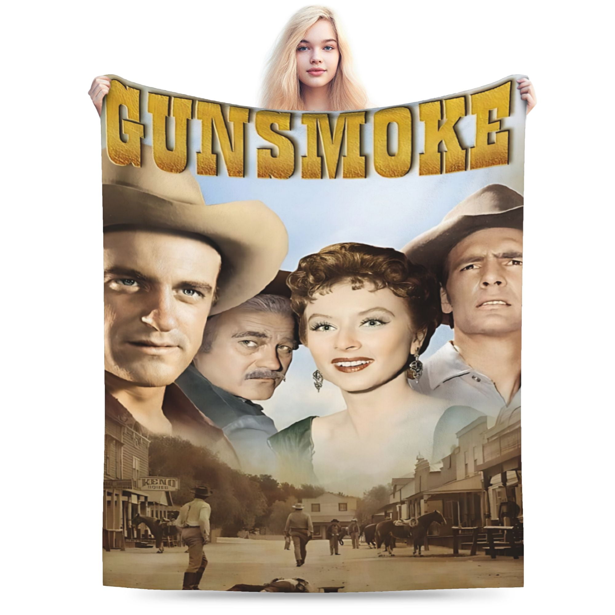 Gunsmoke TV Show Blanket with Iconic Characters (Matt, Chester, Festus ...