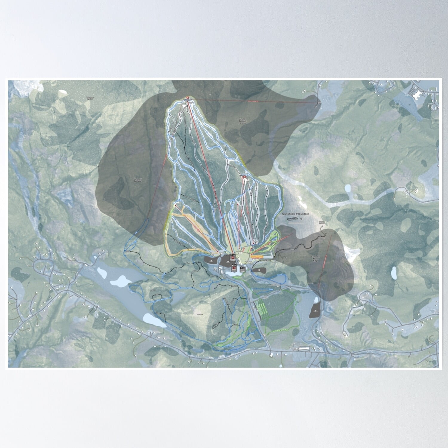 Gunstock Mountain Resort Trail Map Poster Wall Art, Modern Wall Decor ...