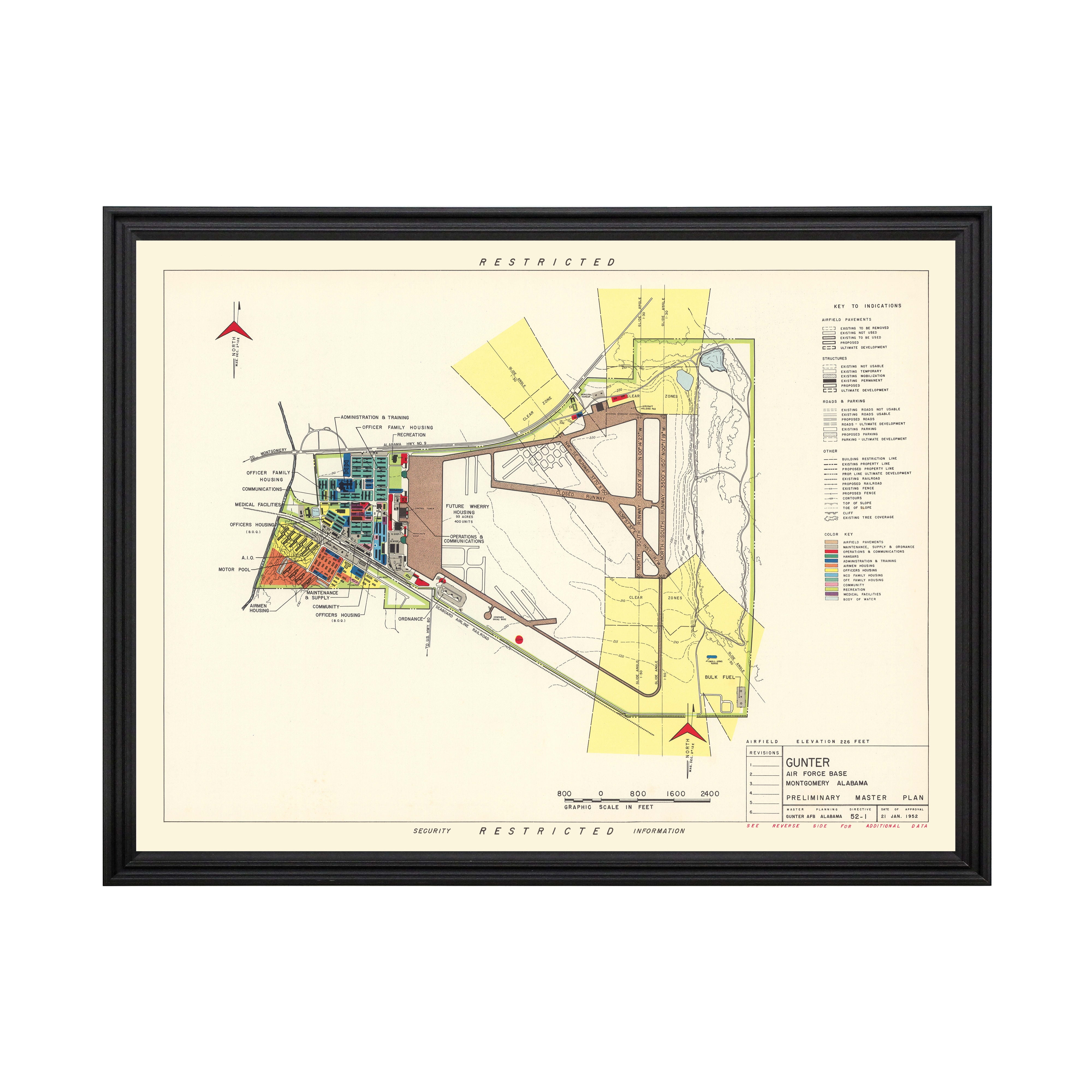 Gunter Air Force Base Art, 1952 Vintage Map of Gunter Air Force Base ...