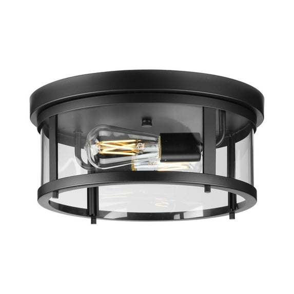 Gunther Two-Light Matte Black Modern Farmhouse Flush Mount Light ...
