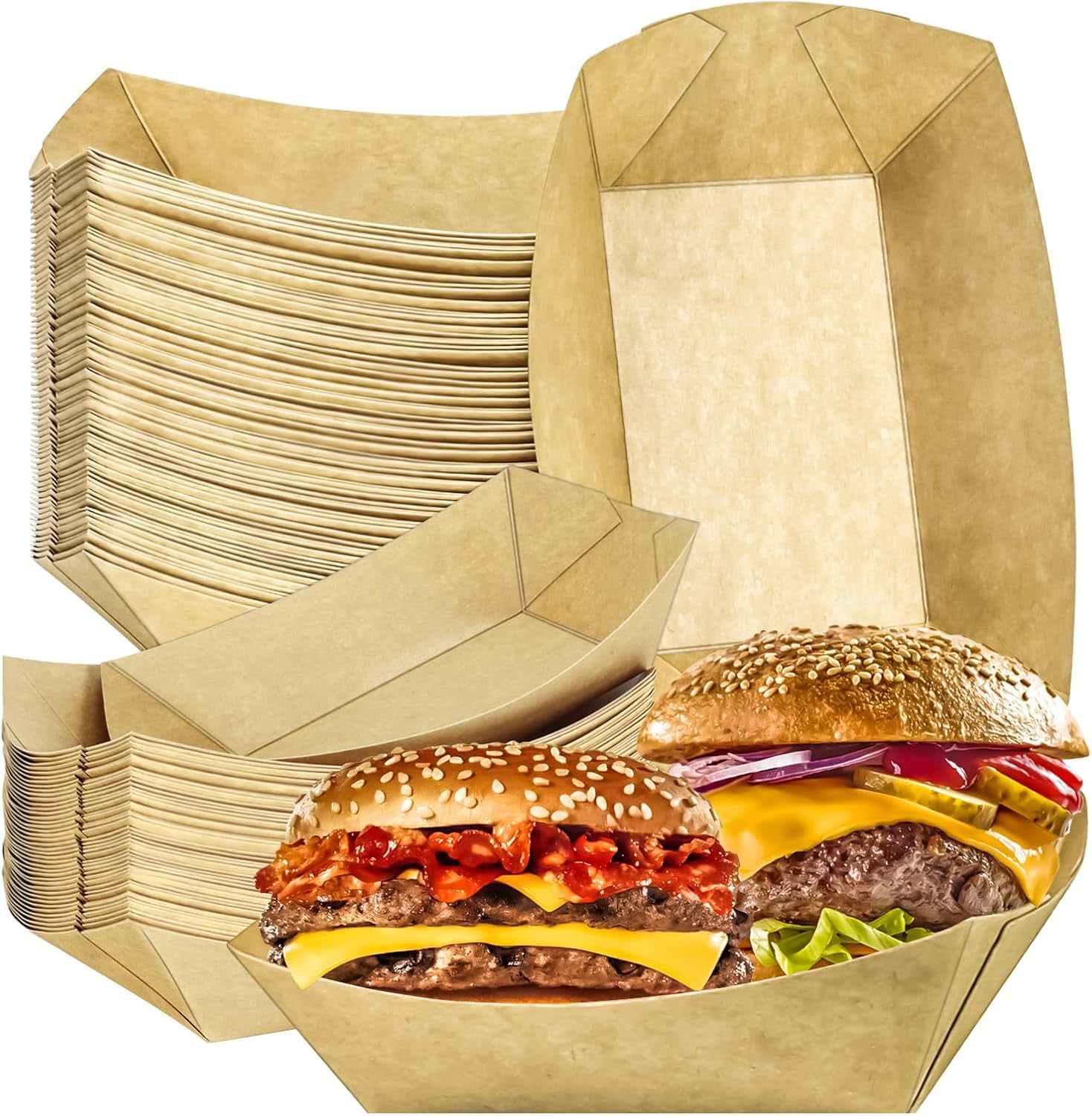 Guo 200 Pack 2lb Kraft Paper Food Trays Disposable Paper Boats, Heavy ...