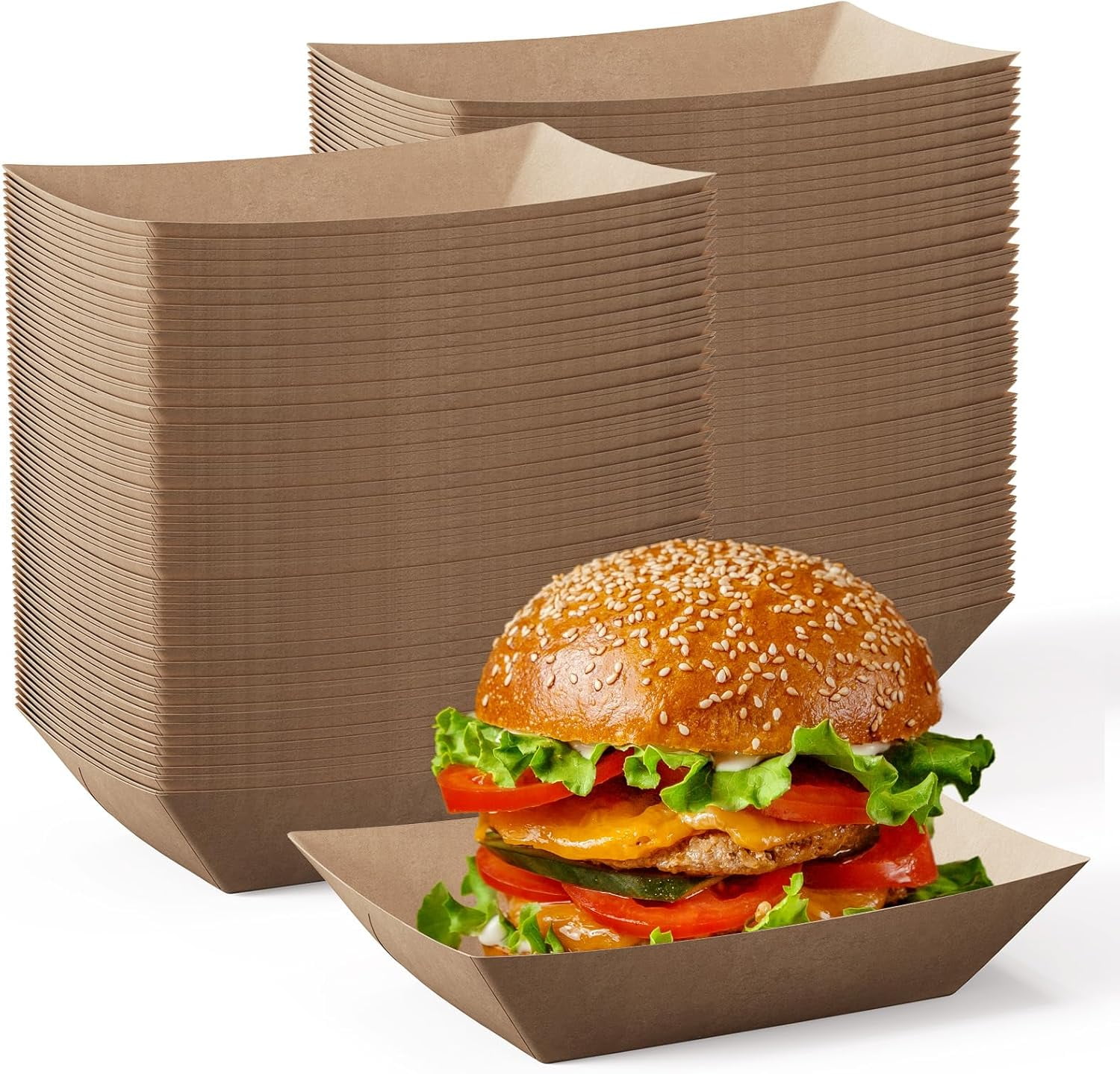 Guo 2lb Paper Food Trays, 100 Pack Disposable Paper Boat, Kraft Serving ...