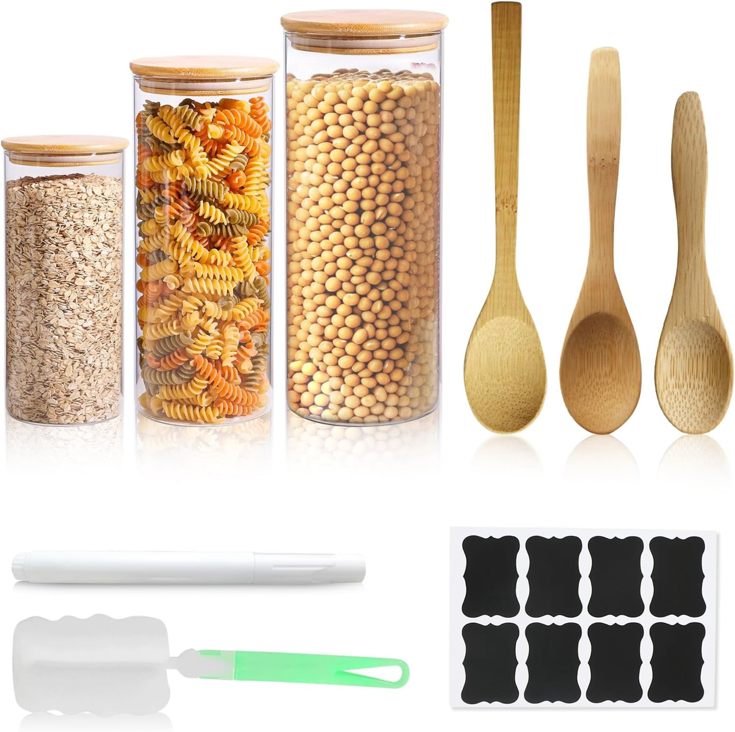 Guo 3 Pcs Glass Jars with Bamboo Lids, Airtight Storage Containers for ...