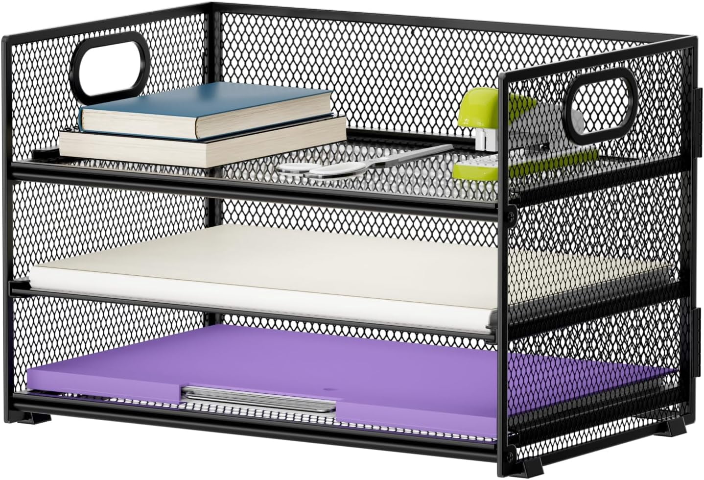 Guo 3 Tier Paper Organizer Letter Tray, Mesh File Organizer with Handle ...