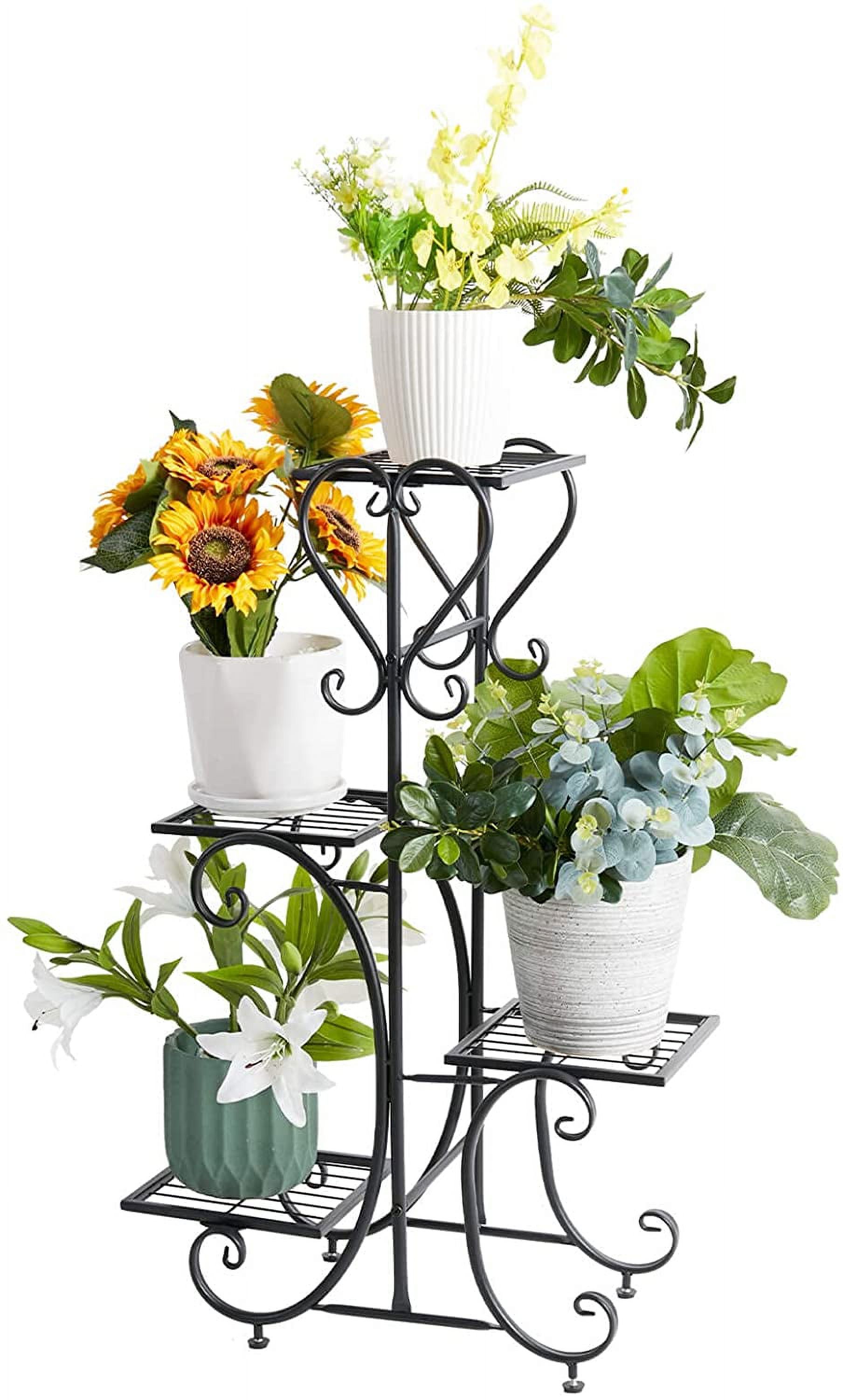Guo 4 Tier Flower Pot Display Rack with Potted Planter Shelves Indoor ...