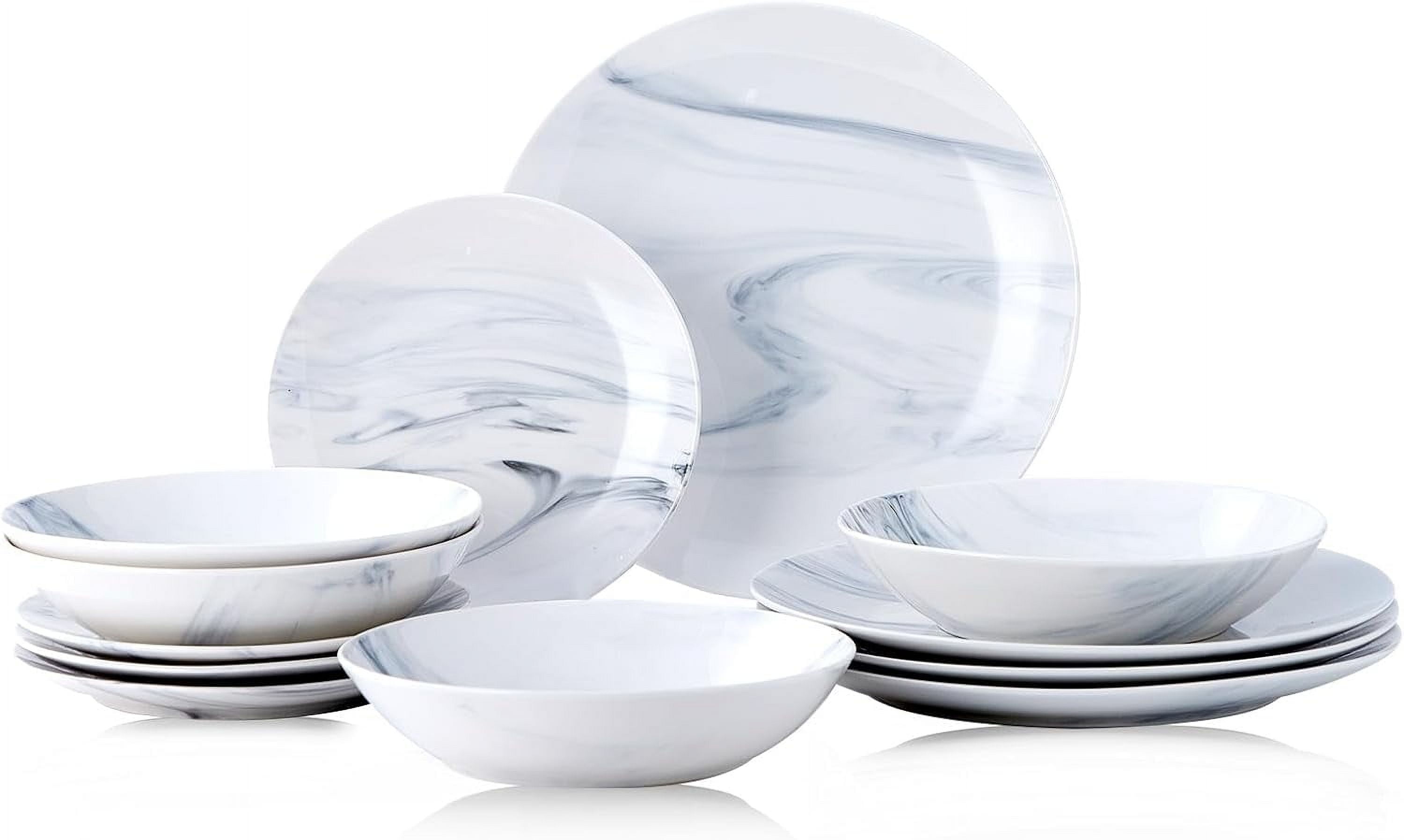 Guo Ceramic 12-Pieces Dinnerware Sets, Ceramic Dish Plates and Bowls ...