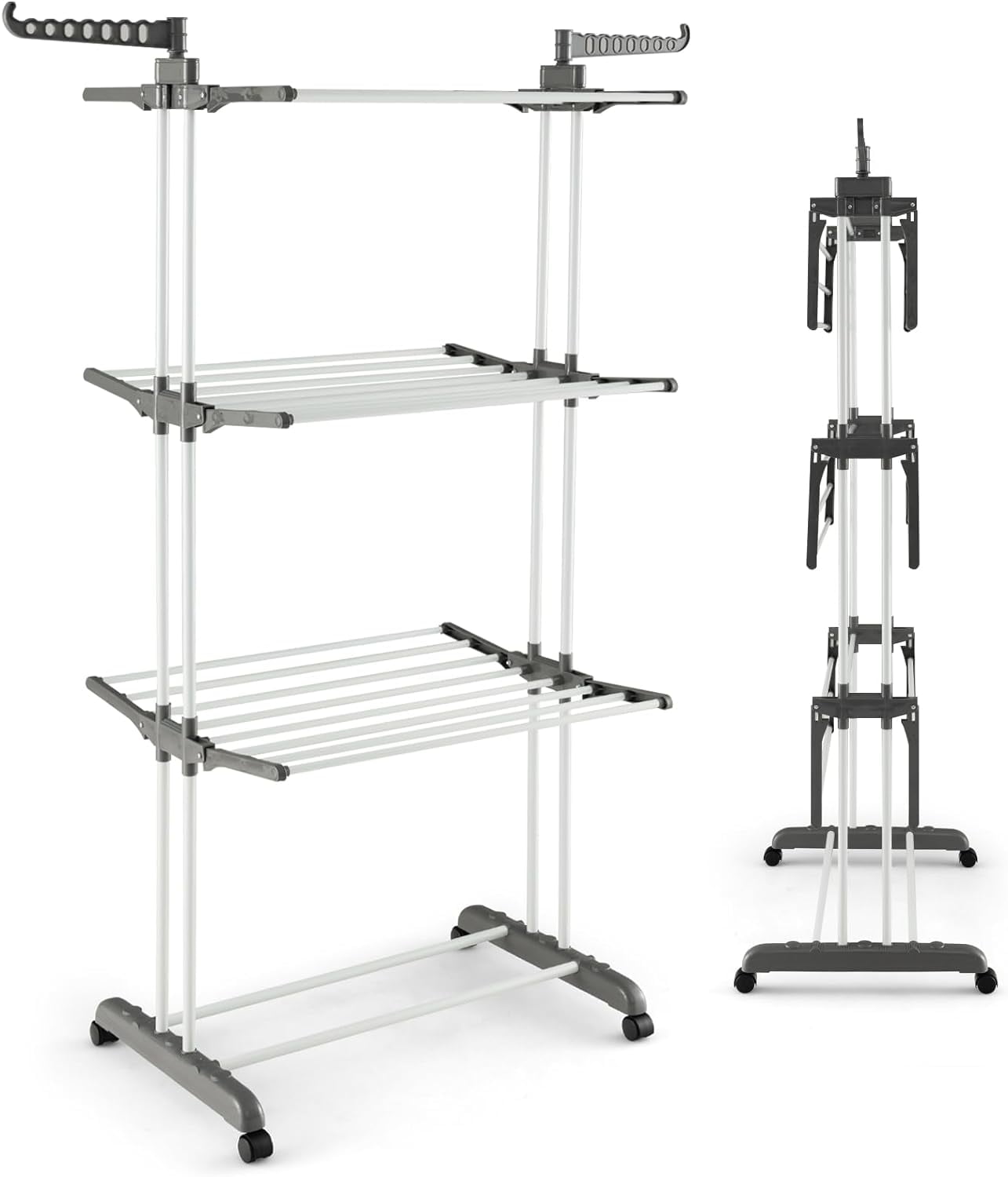Guo Clothes Drying Rack, 4-Tier Collapsible Laundry Rack 3 Retractable ...