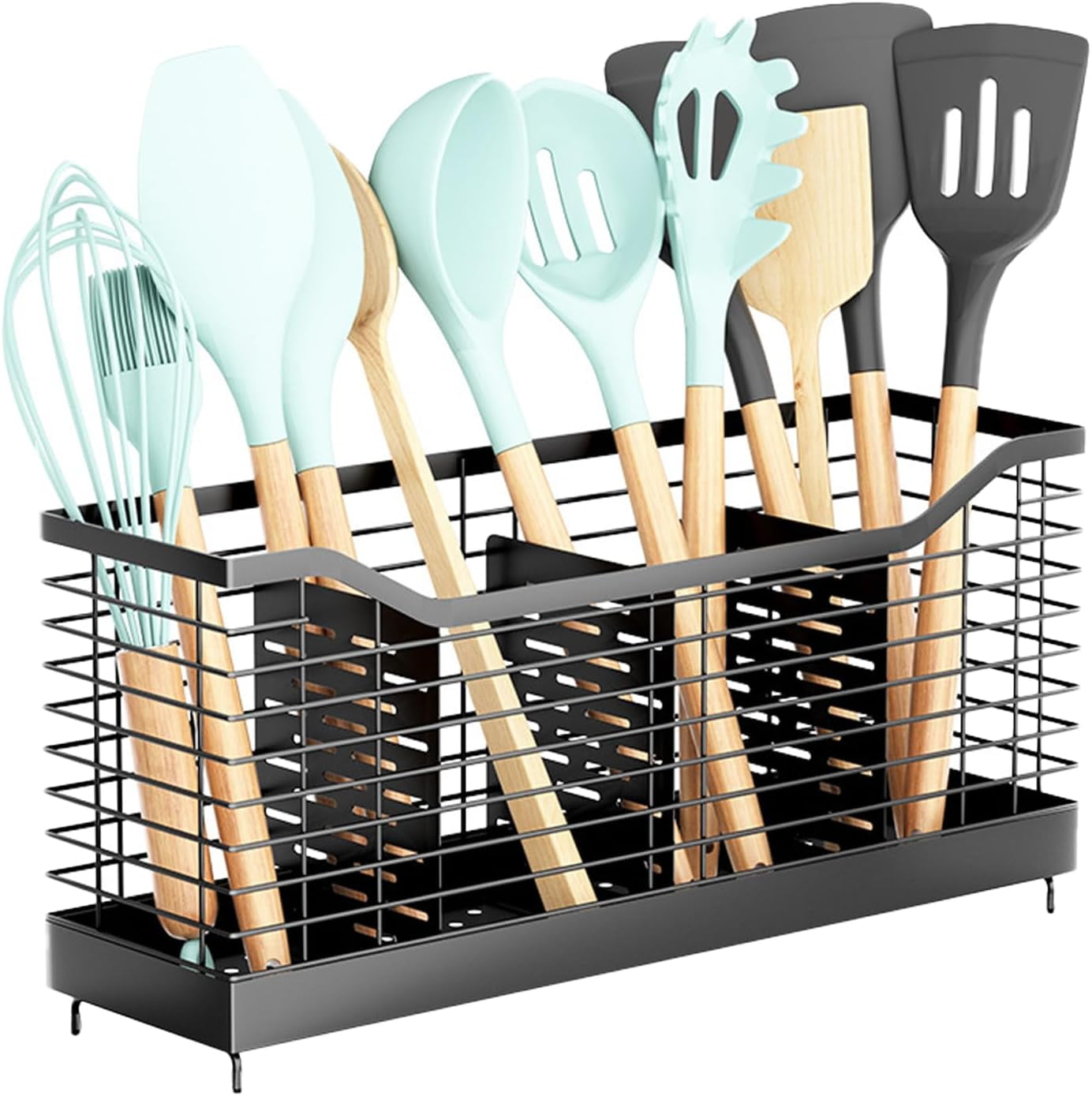 Guo Extra Large Kitchen Utensil Holder with 4 Compartments - Durable ...