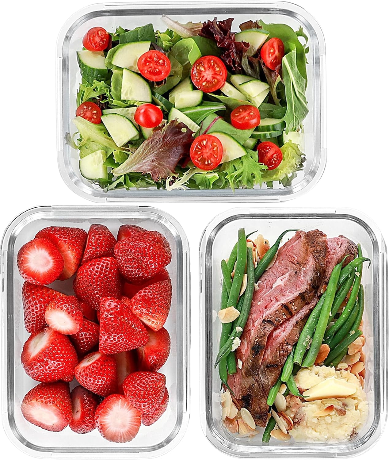 Guo Glass Meal Prep Containers, 2 3 Compartments - Portion Control ...