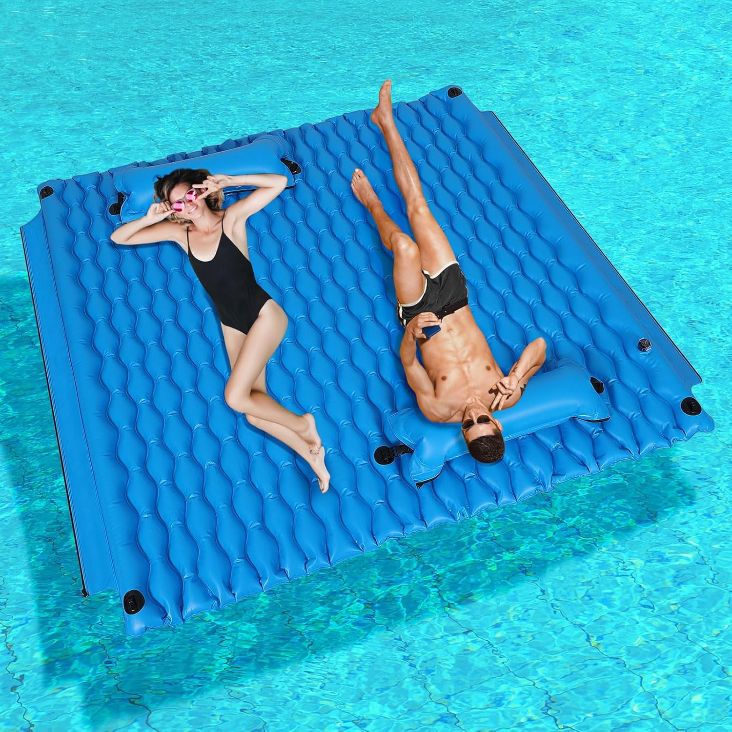 Guo Inflatable Pool Floats Adult, Tanning Pool Lounger with Headrest ...