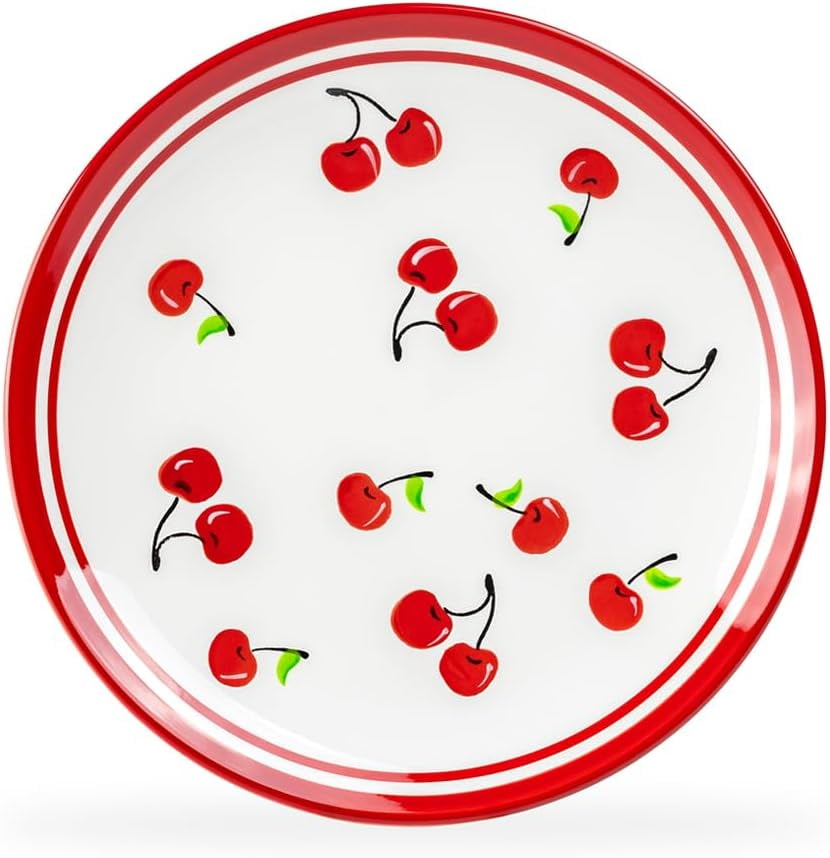 Guo Red Cherry Hand Painted 10.5"" Ceramic Serving Dinner Plate Set of ...