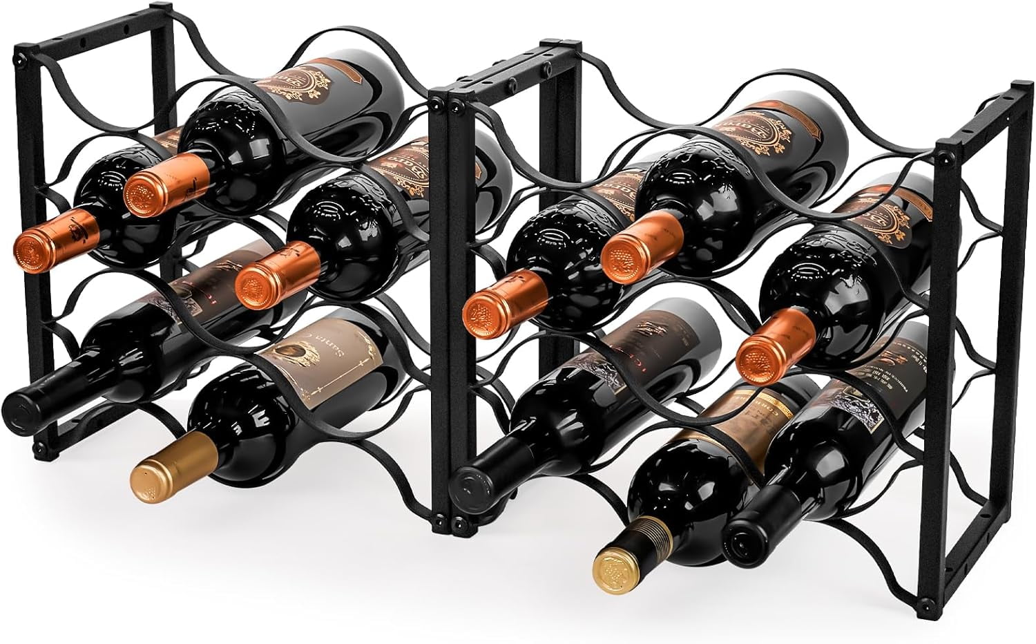 Guo Wine Rack - 9 Bottle Freestanding Modern Black Metal Wine Holder - 3 Tier - Walmart.com
