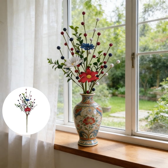 Guodhu Artificial Wildflower Branch for 4th of July Decor, Red White ...