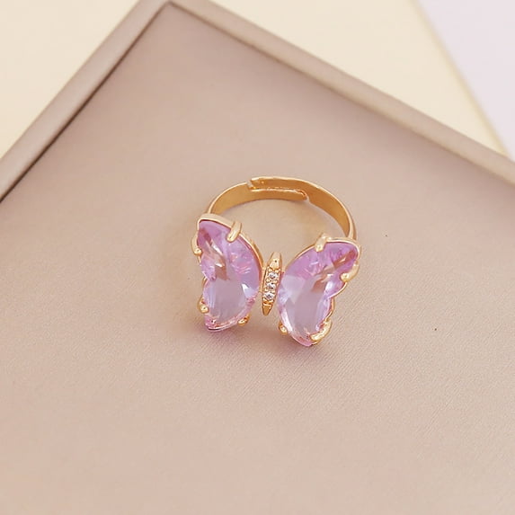 Guodhu Butterfly Crystal Adjustable Birthstone Rings for Women Teen ...