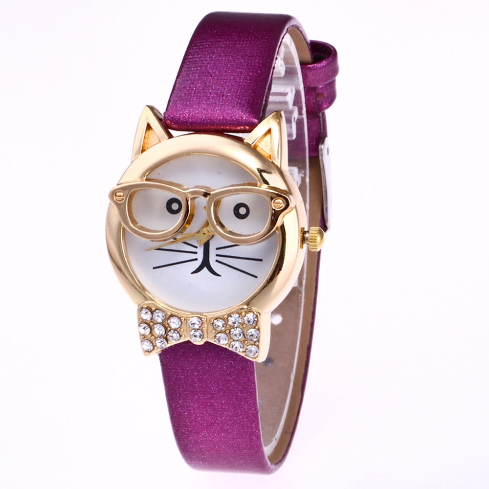 Guodhu Creative Women's Casual Mr Cat Watch Leather Strap Crystal Wrist ...