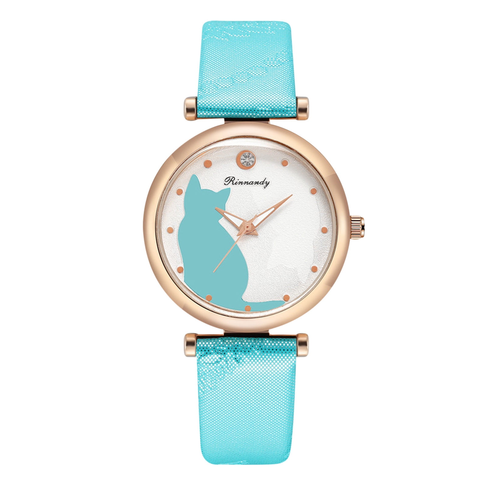 Guodhu Cute Cat Pattern Analog Quartz Dial Leather Band Watch Casual ...