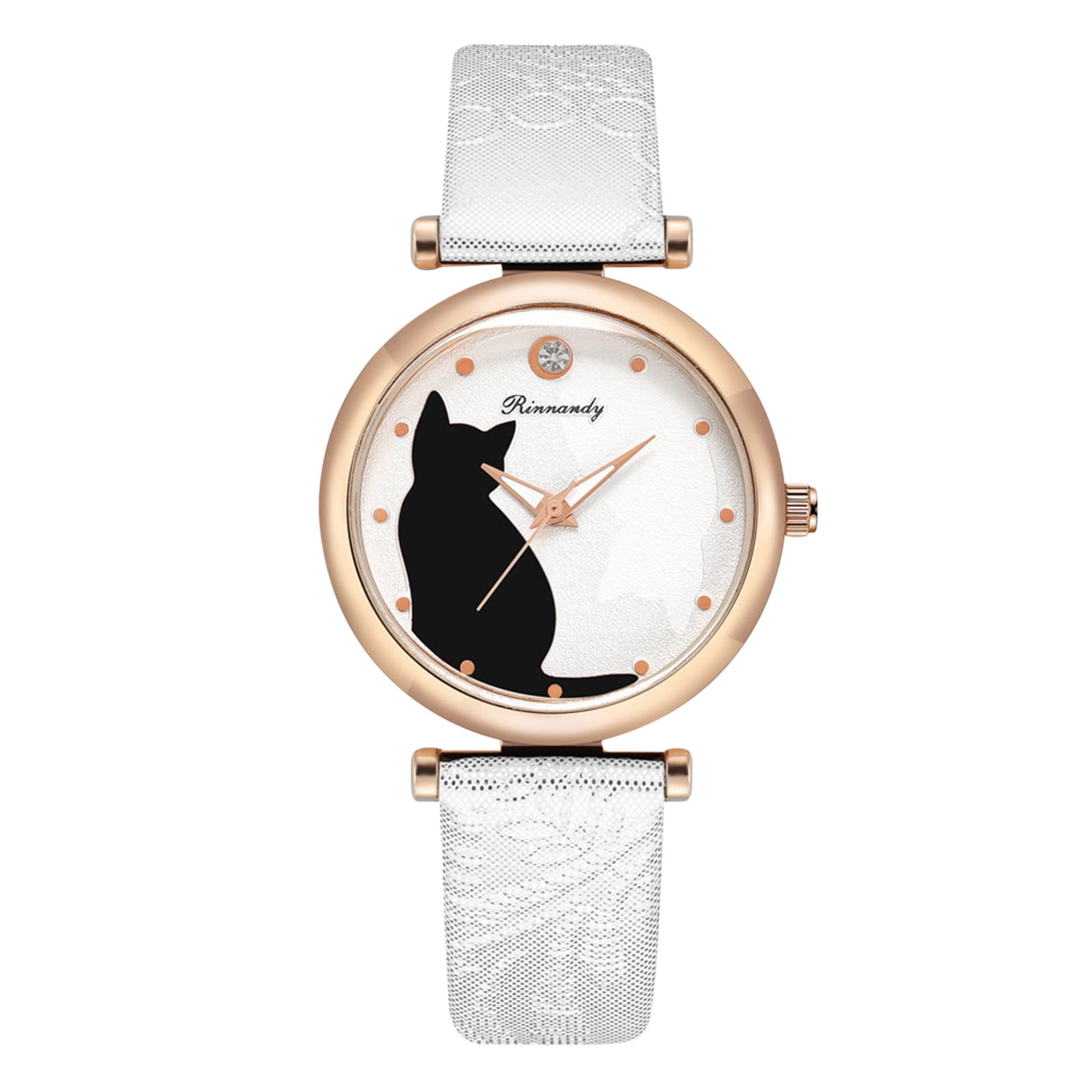 Guodhu Cute Cat Pattern Analog Quartz Dial Leather Band Watch Casual ...