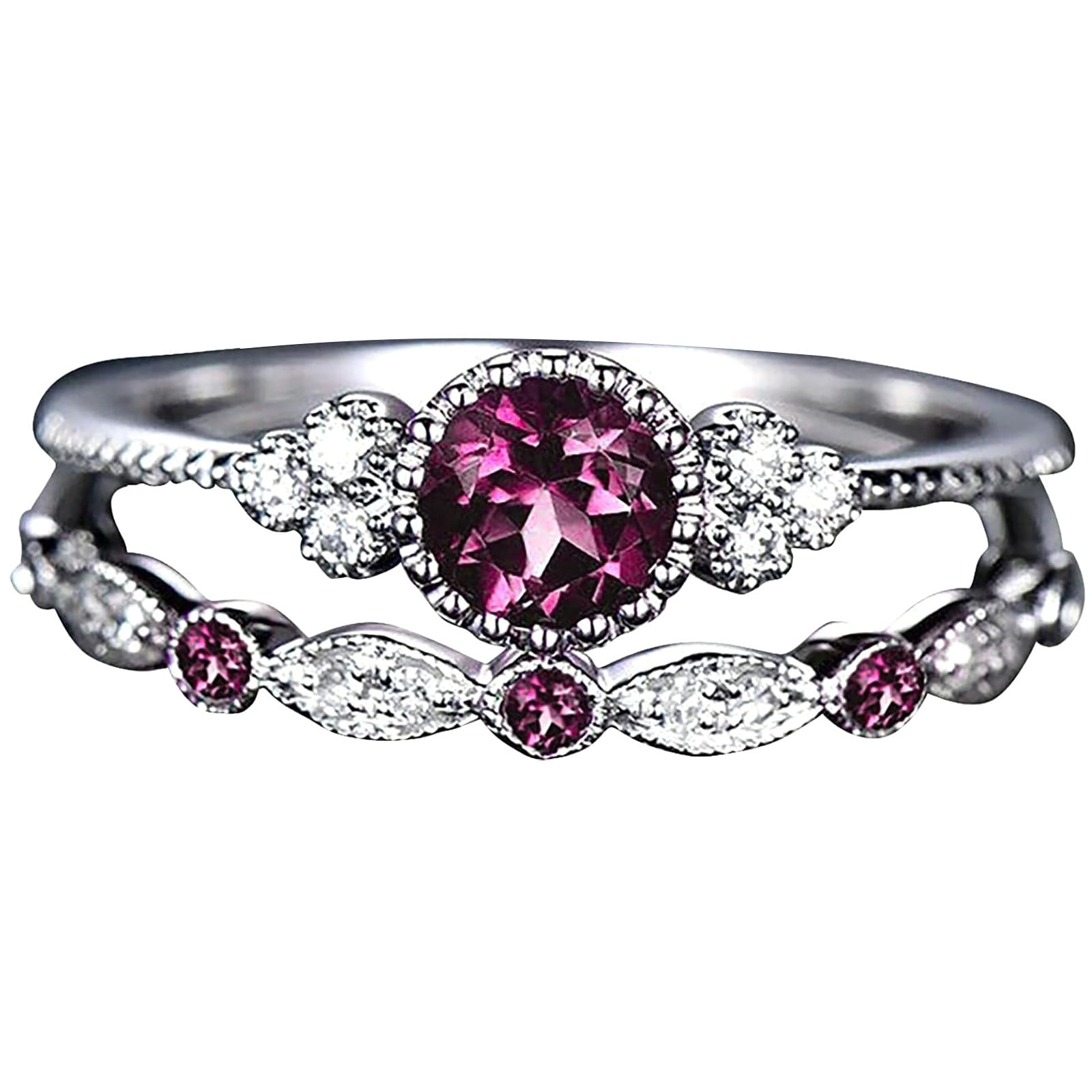 Guodhu Fashion 2PCS Silver Plated Ring Stackable Rings for Women Round ...