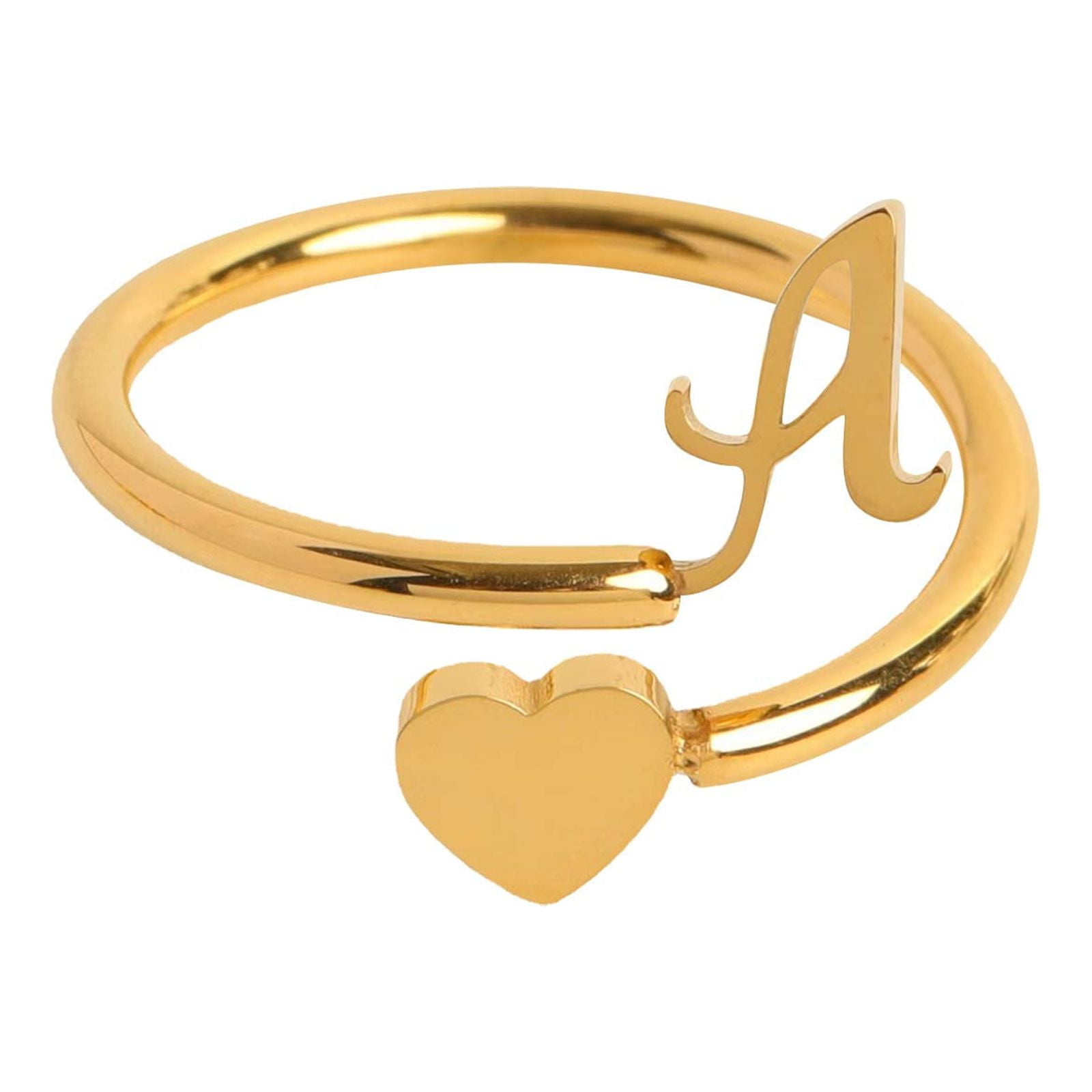 Guodhu Gold Plated Initial Letter Rings for Women Dainty Heart Stackable Letter Ring Adjustable ...