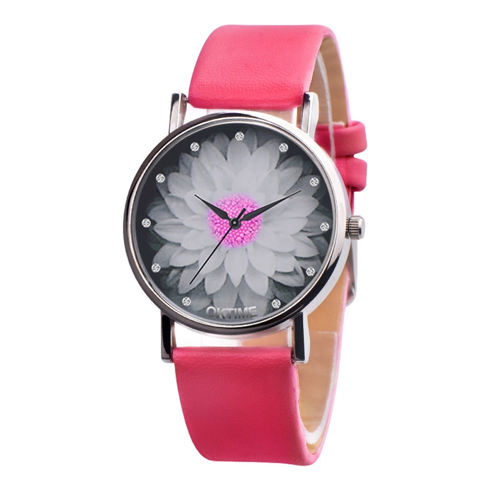 Guodhu Leather Band Floral Printed Analog Quartz Watches Boho Style ...