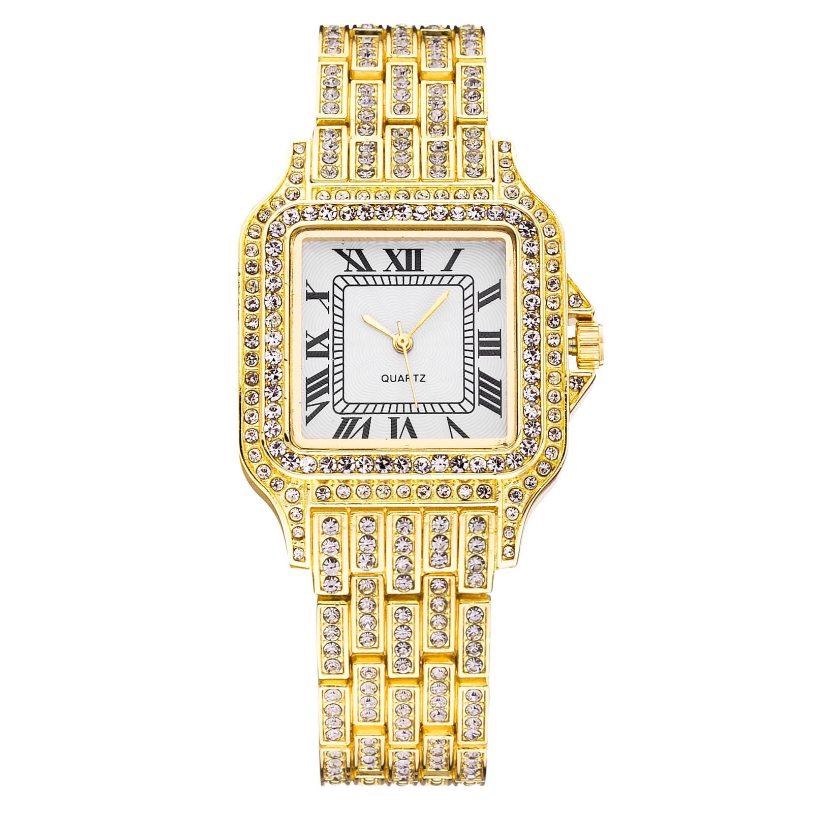 Guodhu Luxury Hip Hop Mens Womens Bling Crystal Squart Watches Gold ...