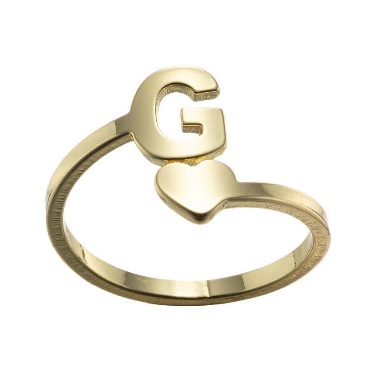 Guodhu Stainless Steel Heart Initial Ring – Adjustable A-Z Alphabet Promise Band | Wedding ...