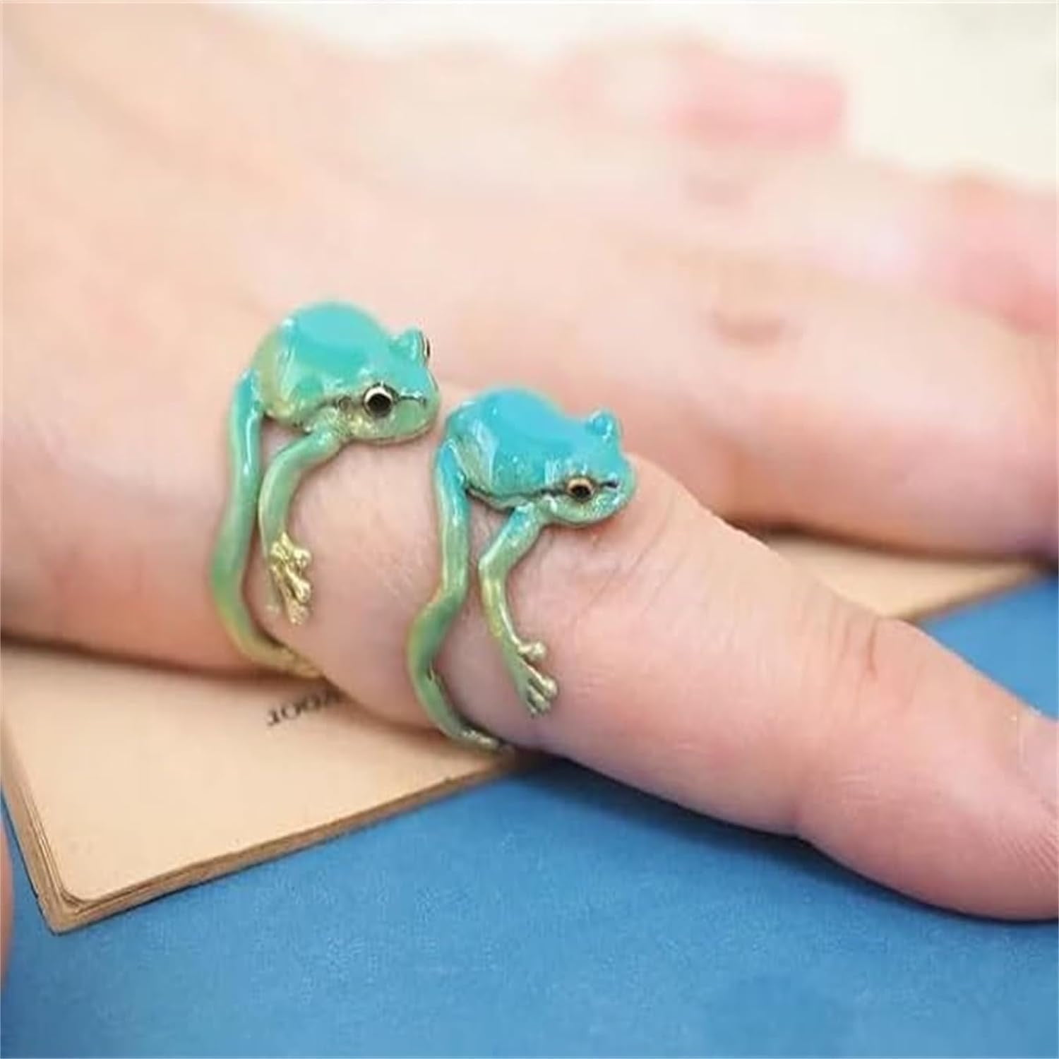 Guodhu Tree Frog Ring for Women - Personality Blue Green Frog Ring Adjustable Open Creative ...