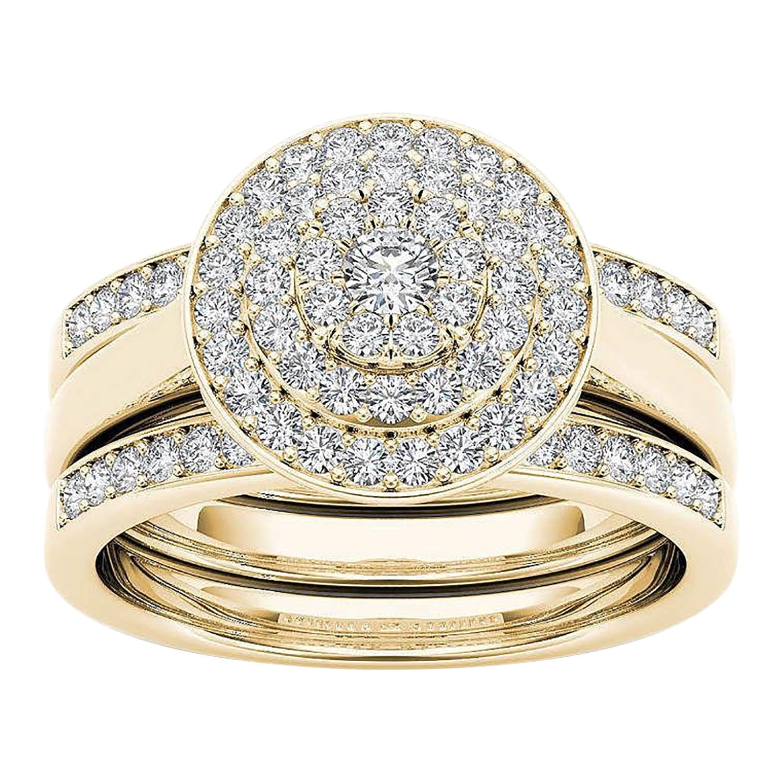 Guodhu Women Rings Round Moissanite & Lab Grown Shiny Diamond 2-in-1 ...