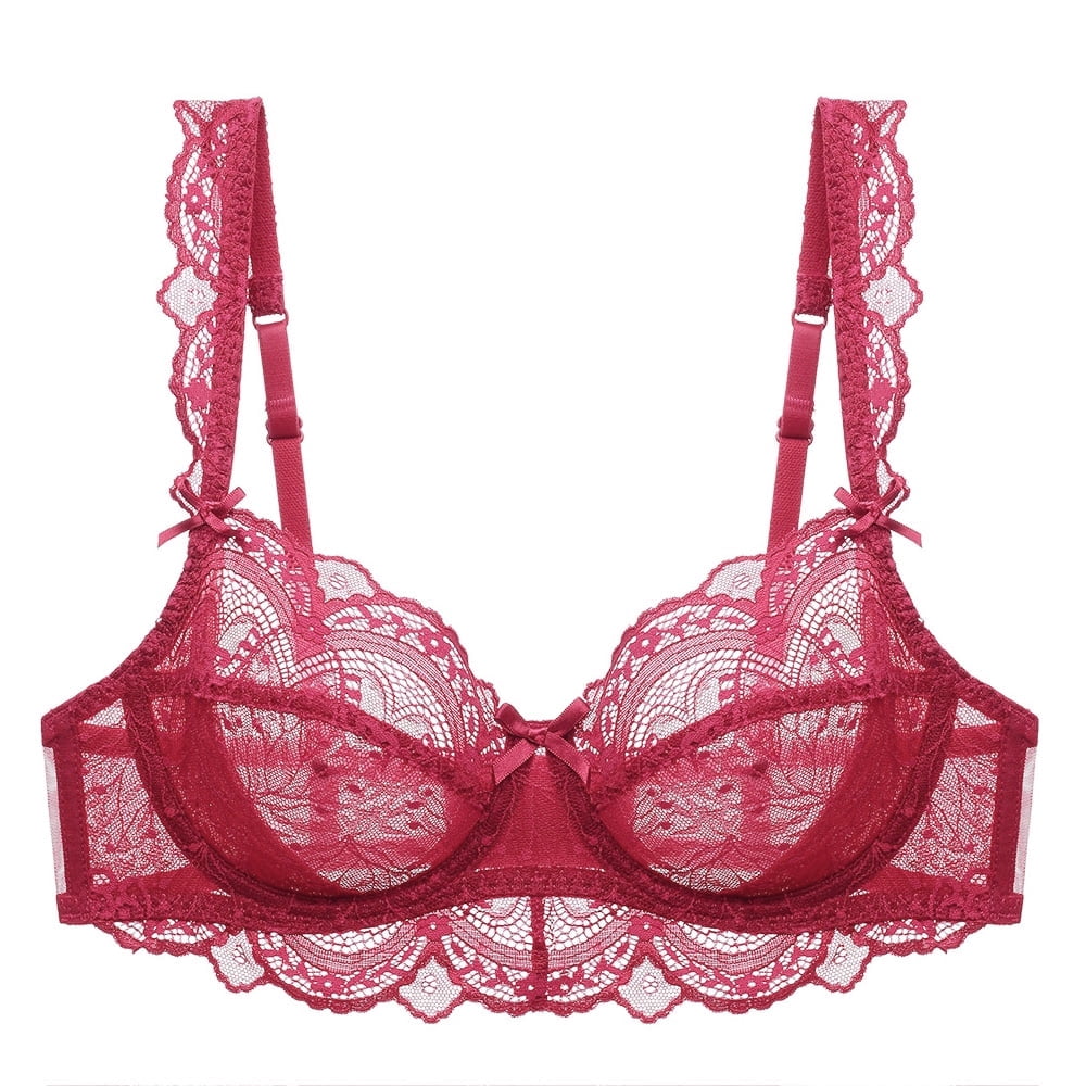 Guoeappa Women's Lace Bra Beauty Sheer Sexy Bra Non Padded Underwired ...