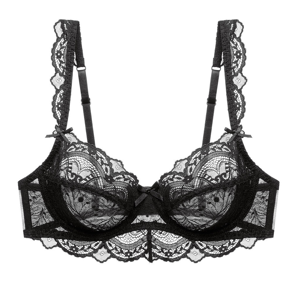 Guoeappa Women's Lace Bra Beauty Sheer Sexy Bra Non Padded Underwired ...